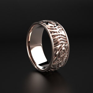 Men's 3D Damascus Antique Finish Engraved 8mm Width Ring With Round ...
