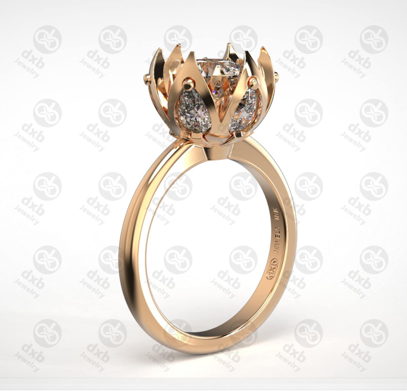 Lotus Engagement Ring Gold 14K Ring Flower Engagement Ring - Etsy