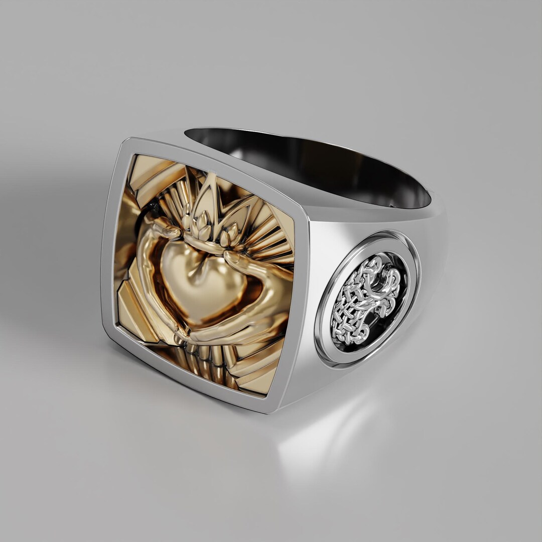 Claddagh Signet Ring for Men | Two-tone Gold Wedding Band | Symbol of ...