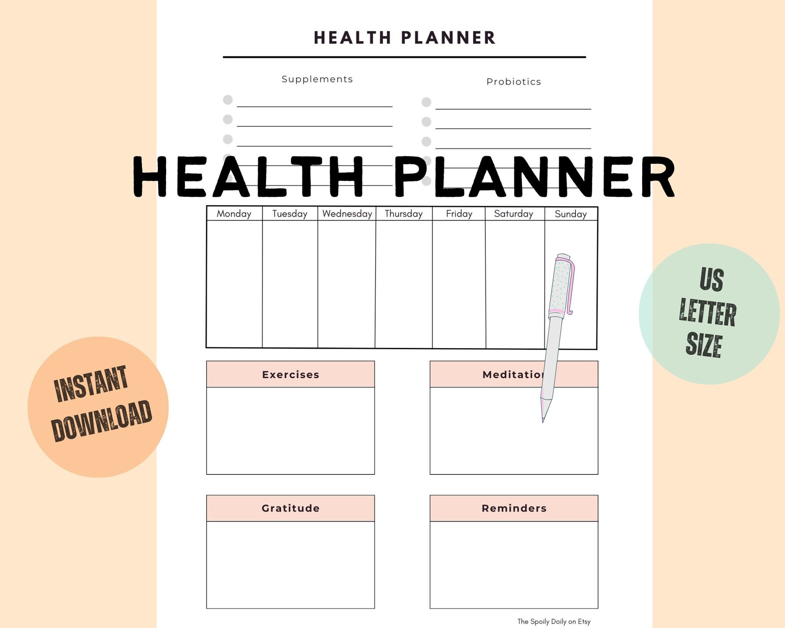 Simple Health Template | Instant Download | Printable PDF | Personal ...