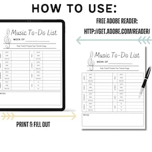 Music Practice Weekly Planner Instrument Music Practice - Etsy