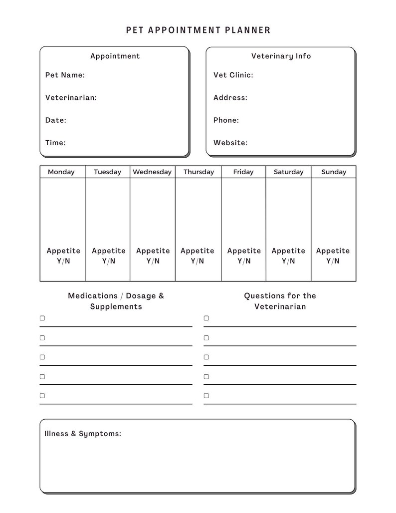 Vet Visits Made Easy: Printable Pet Health Tracker and Appointment ...