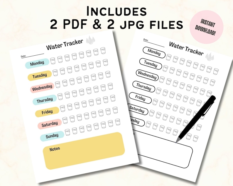 Weekly Water Tracker, Hydration Tracker, Drink Water Reminder, Water ...