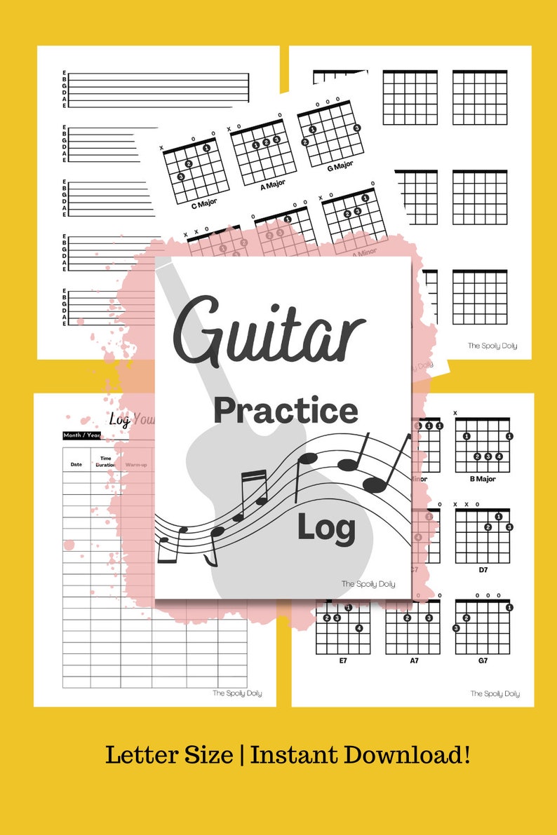 Guitar Practice Log, Guitar Practice Planner, Printable Guitar Chords ...