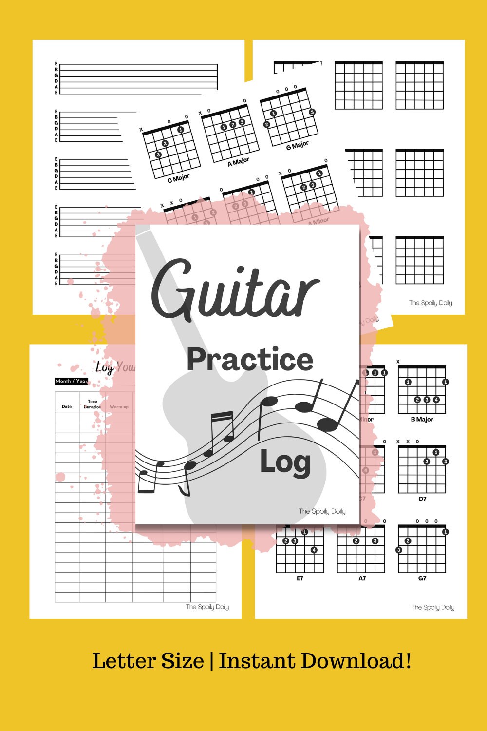 Guitar Practice Log, Guitar Practice Planner, Printable Guitar Chords ...