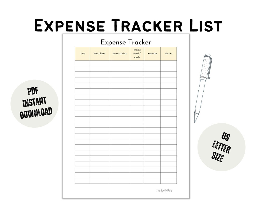 Expense Tracker List, Daily Expenses Log, Track Daily Expenses, Credit ...
