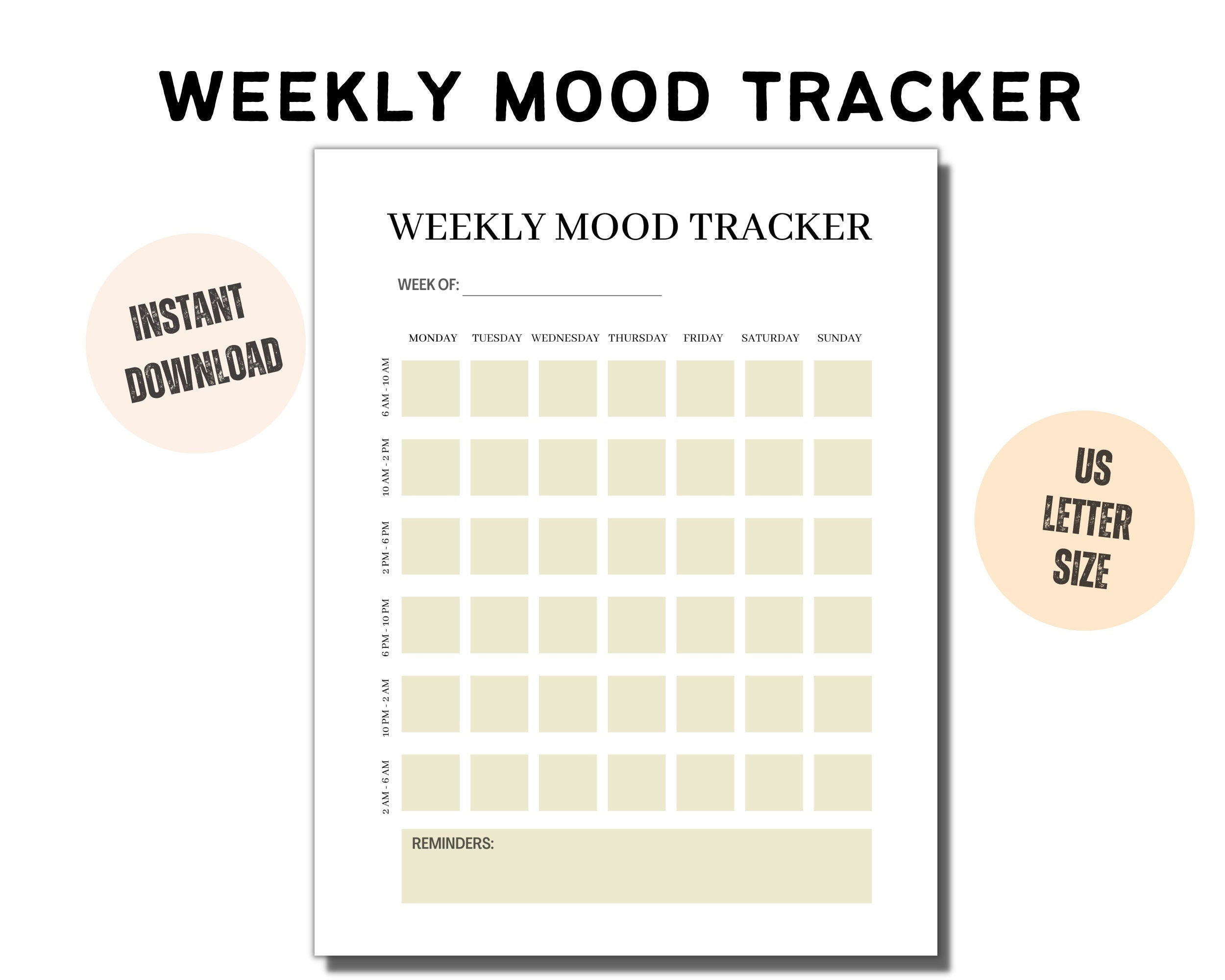Weekly Mood Tracker, Mood Log, Mood Chart Printable, Timetable Mood ...