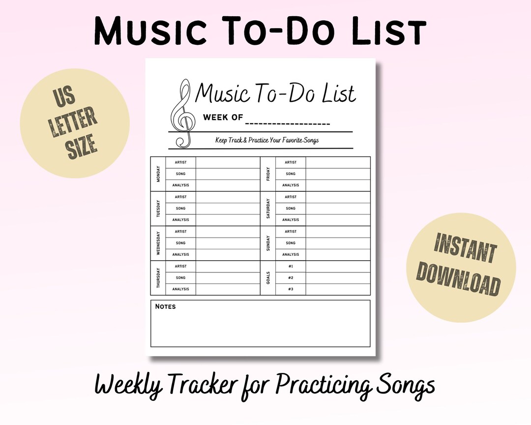 Music Practice Weekly Planner Instrument Music Practice - Etsy