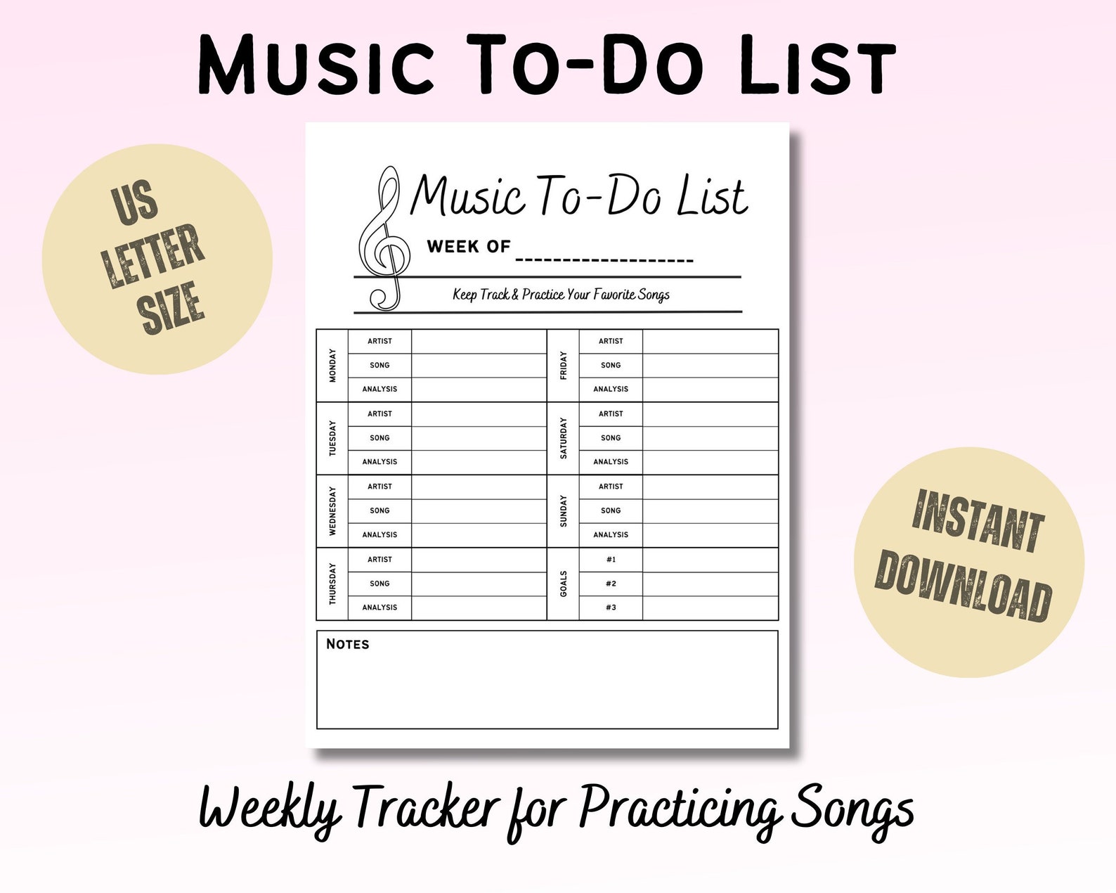 Music Practice Weekly Planner Instrument Music Practice - Etsy