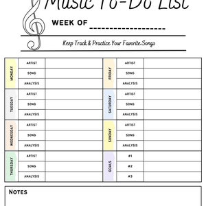 Music Practice Weekly Planner Instrument Music Practice - Etsy