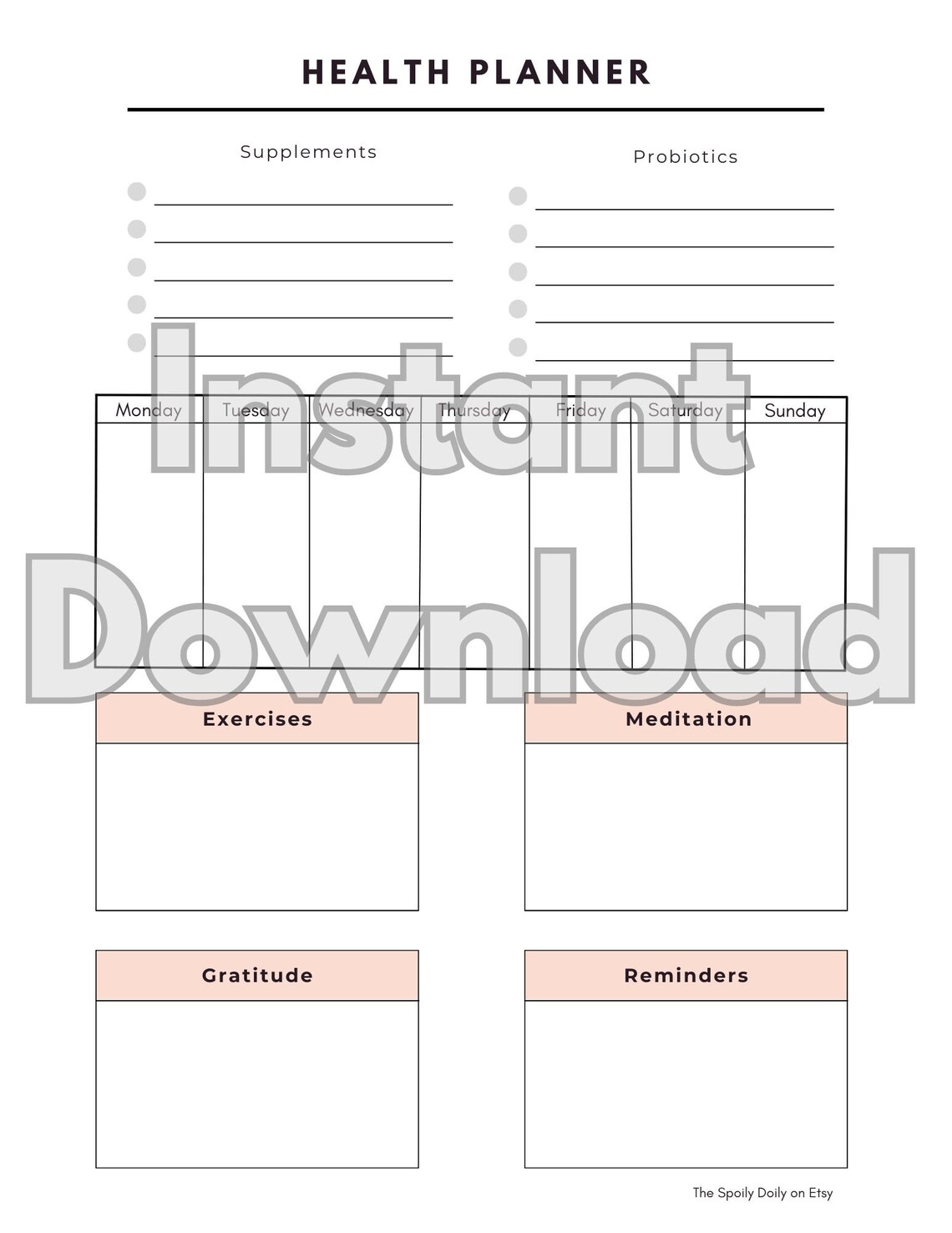 Simple Health Template | Instant Download | Printable PDF | Personal ...