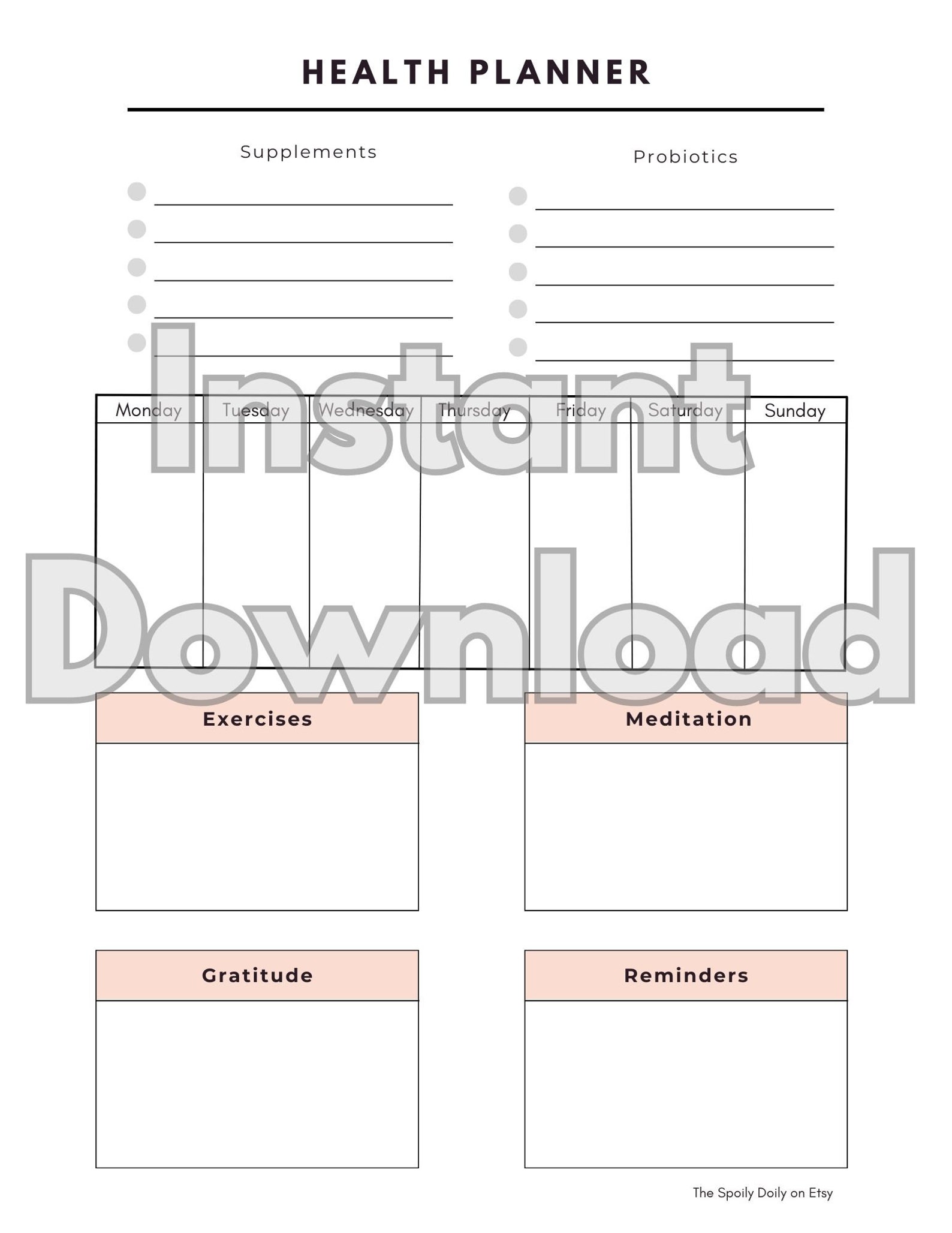 Simple Health Template | Instant Download | Printable PDF | Personal ...