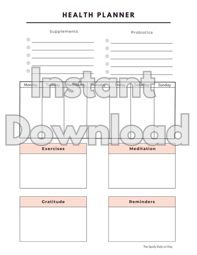 Simple Health Template | Instant Download | Printable PDF | Personal ...