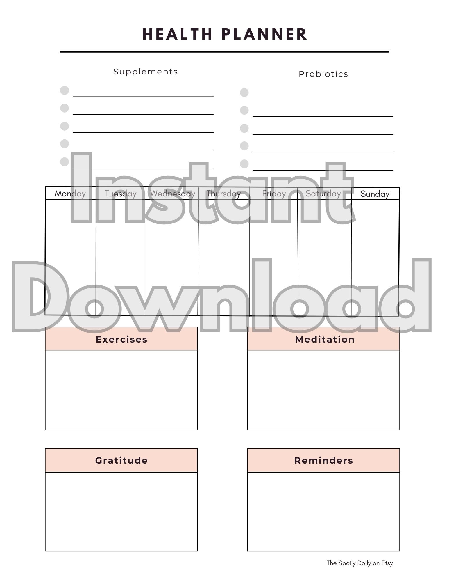Simple Health Template | Instant Download | Printable PDF | Personal ...