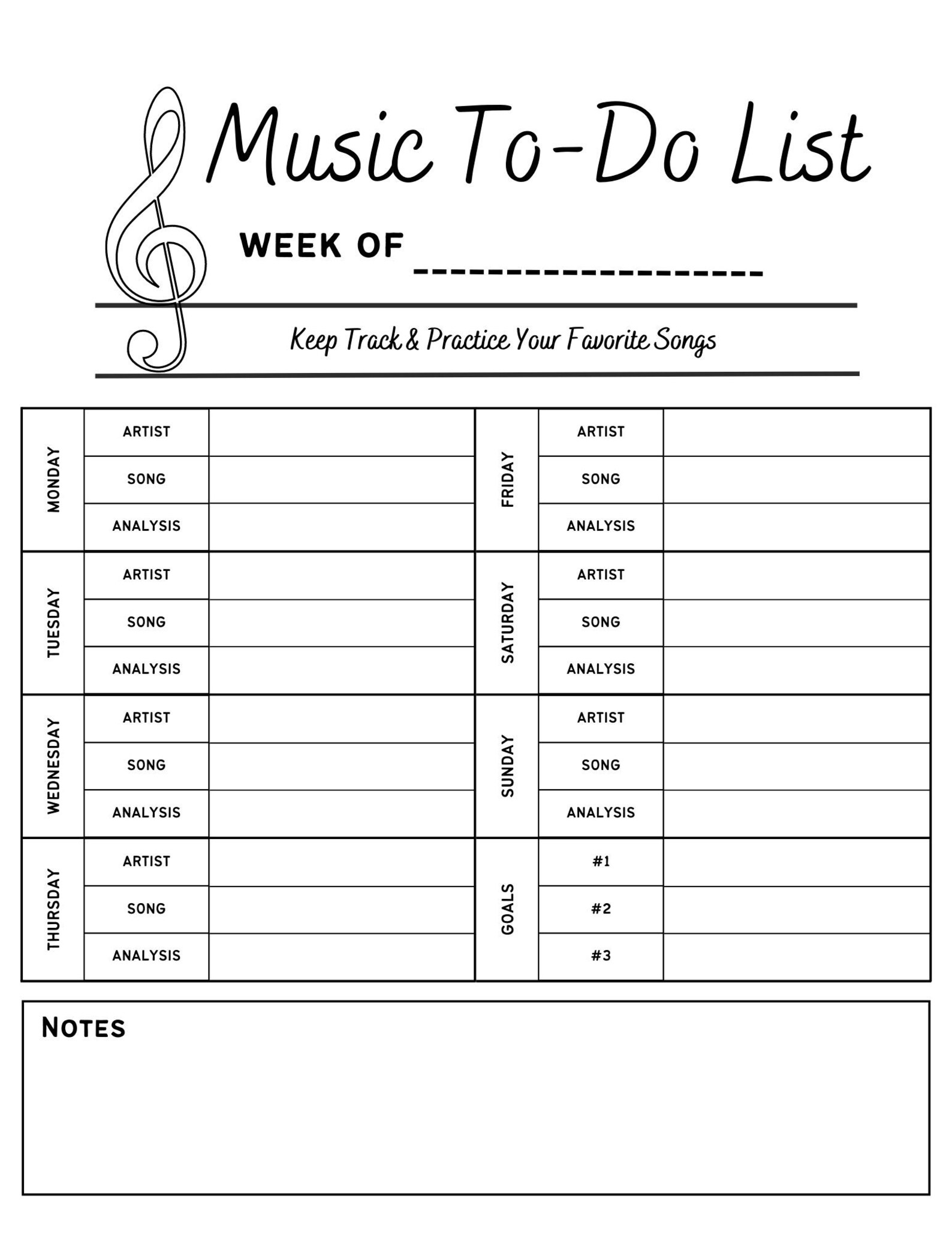 Music Practice Weekly Planner | Instrument Music Practice | Music ...