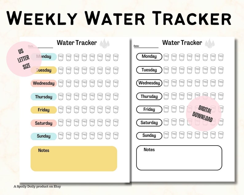 Weekly Water Tracker, Hydration Tracker, Drink Water Reminder, Water ...