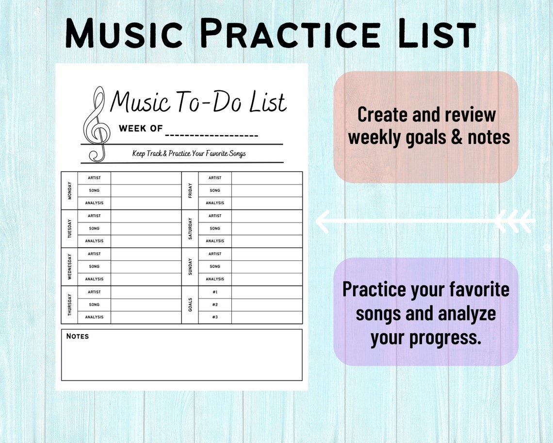 Music Practice Weekly Planner | Instrument Music Practice | Music ...