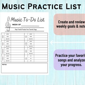Music Practice Weekly Planner Instrument Music Practice - Etsy