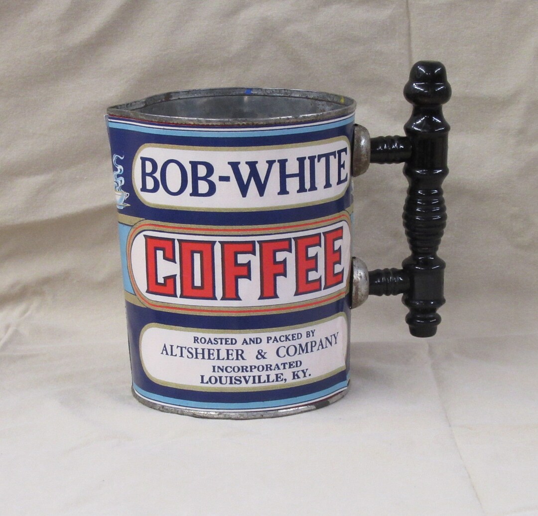 Vintage Coffee Can/ Fun Tin With Antique Wood Coffee Pot Handle ...