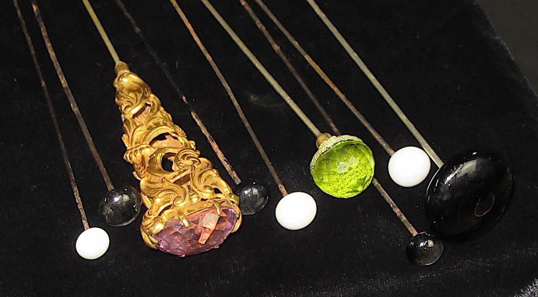 Antique Victorian Hat Pins, Gold and Semi Precious and Original. 9 ...