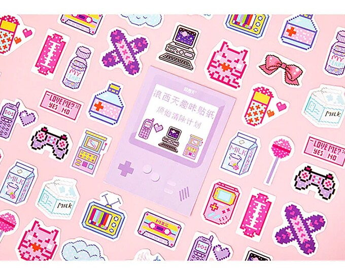 Kawaii 8-bit Stickers Pack of 40 Pastel Pixel DIY Cutout - Etsy