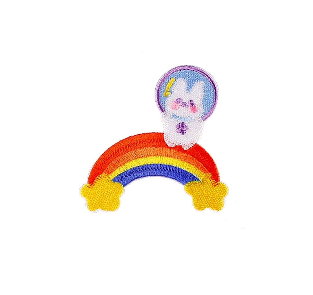 Bunny Shooting Star Patch Hitching A Ride Kawaii Space Rainbow Iron-on ...