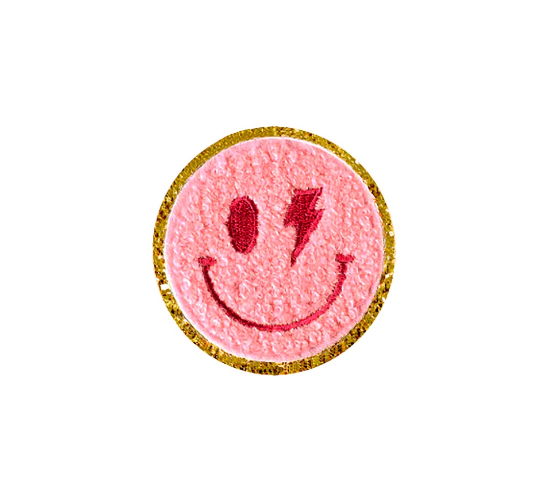 Smiley Face Varsity Patch Gold Glitter Pastel Pink Chenille - Etsy
