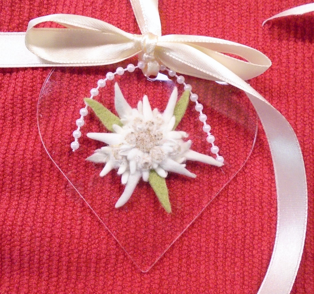 REAL Dried Flower Edelweiss Blossom Gift Ornament 3heart Shaped ...
