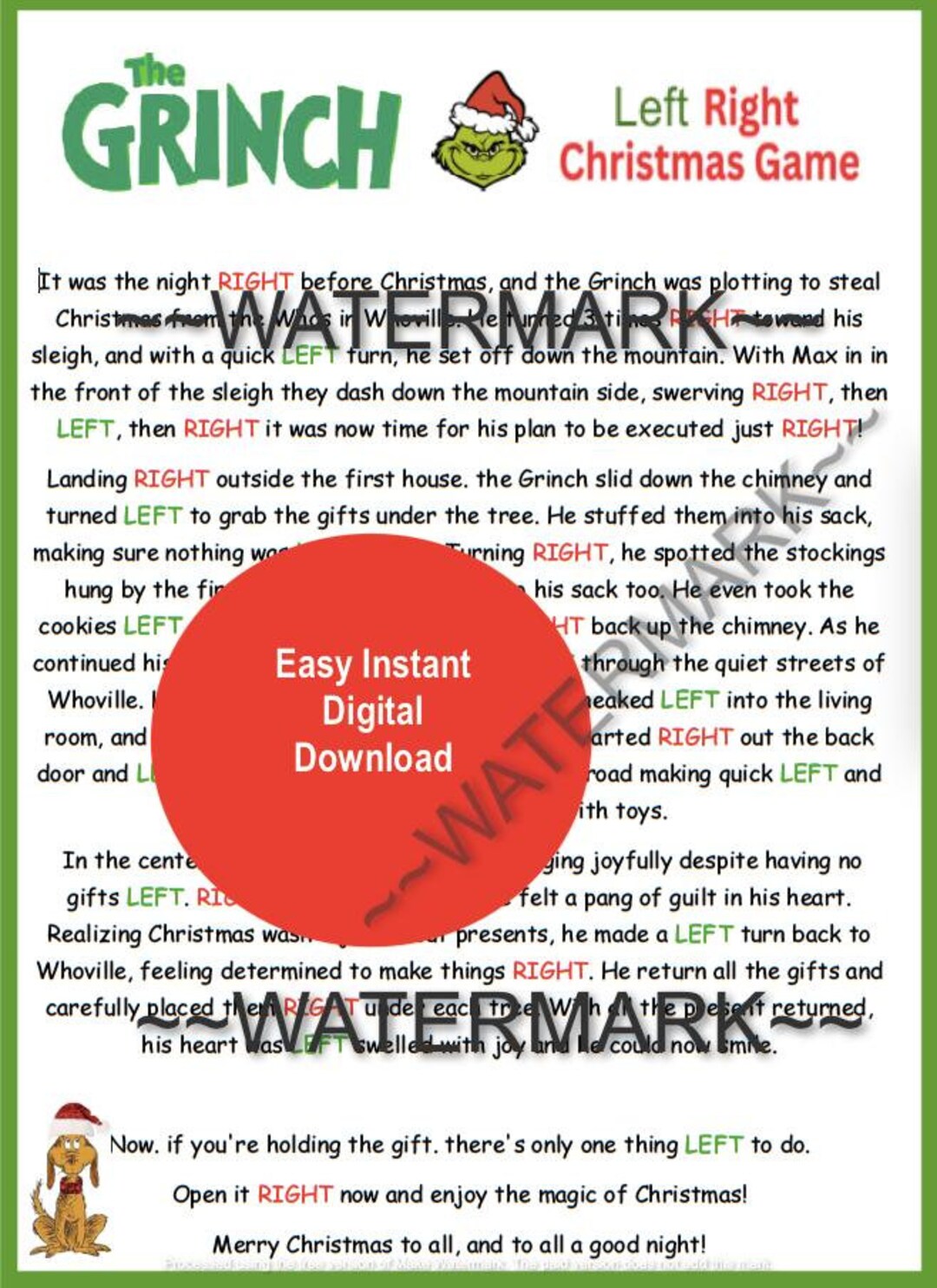 The Grinch Christmas Game christmas Party Gamesleft Right Christmas ...