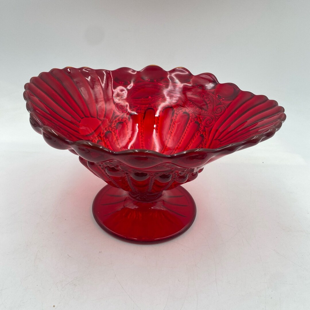 Eye Winker Red by Mosser Glass Flared Wavy Edged Compote Fruit Bowl ...