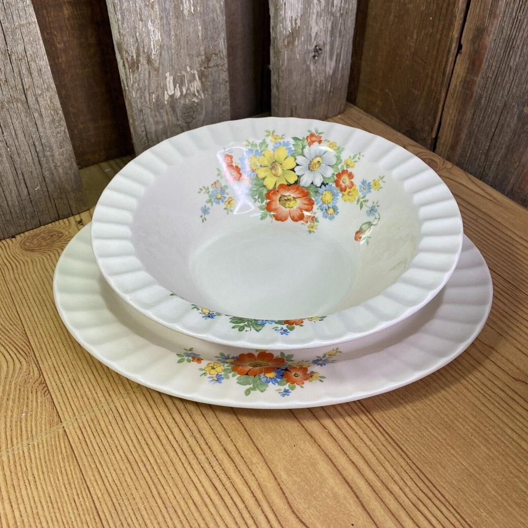 Vintage Edwin M. Knowles Flower Bouquet Semi-vitreous Dinnerware Made ...