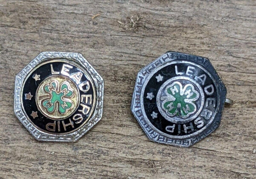 Vintage Pair Sterling Silver & 14KGF Enamel 4H LEADERSHIP Award Clover ...