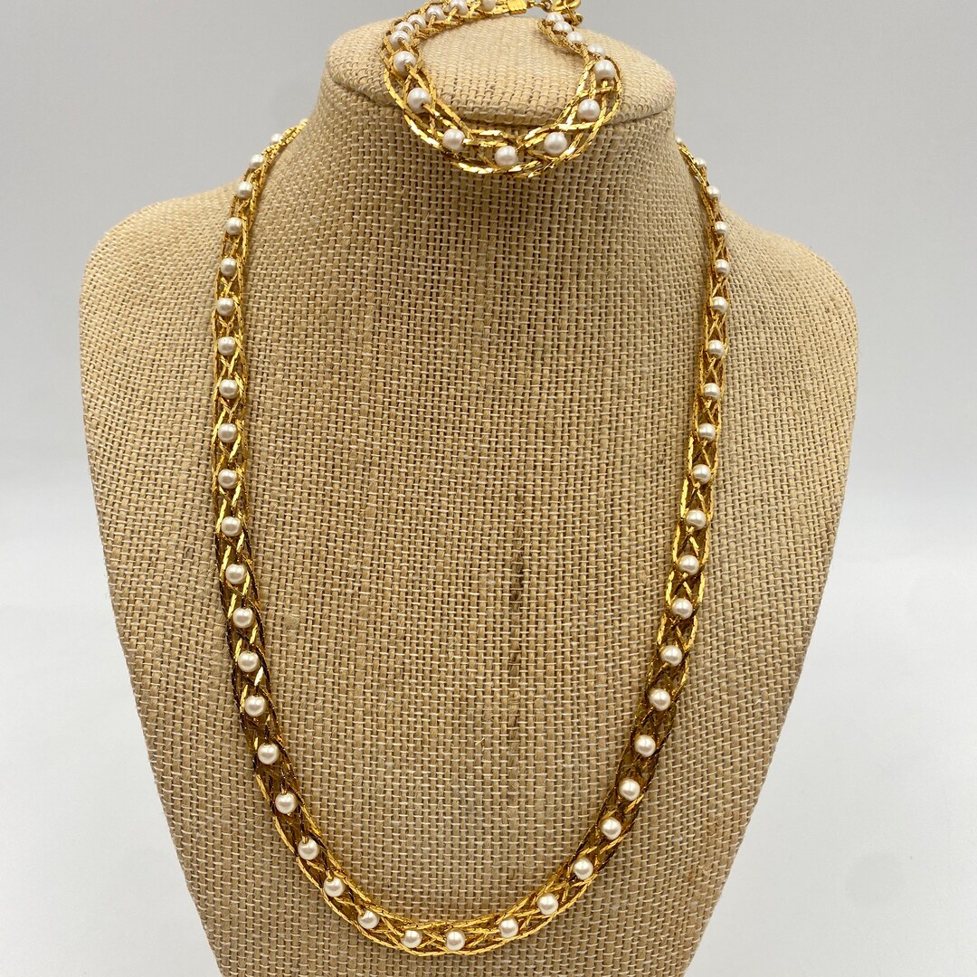 Vintage Avon Gold Tone Woven Chain With Faux Pearl Necklace and ...