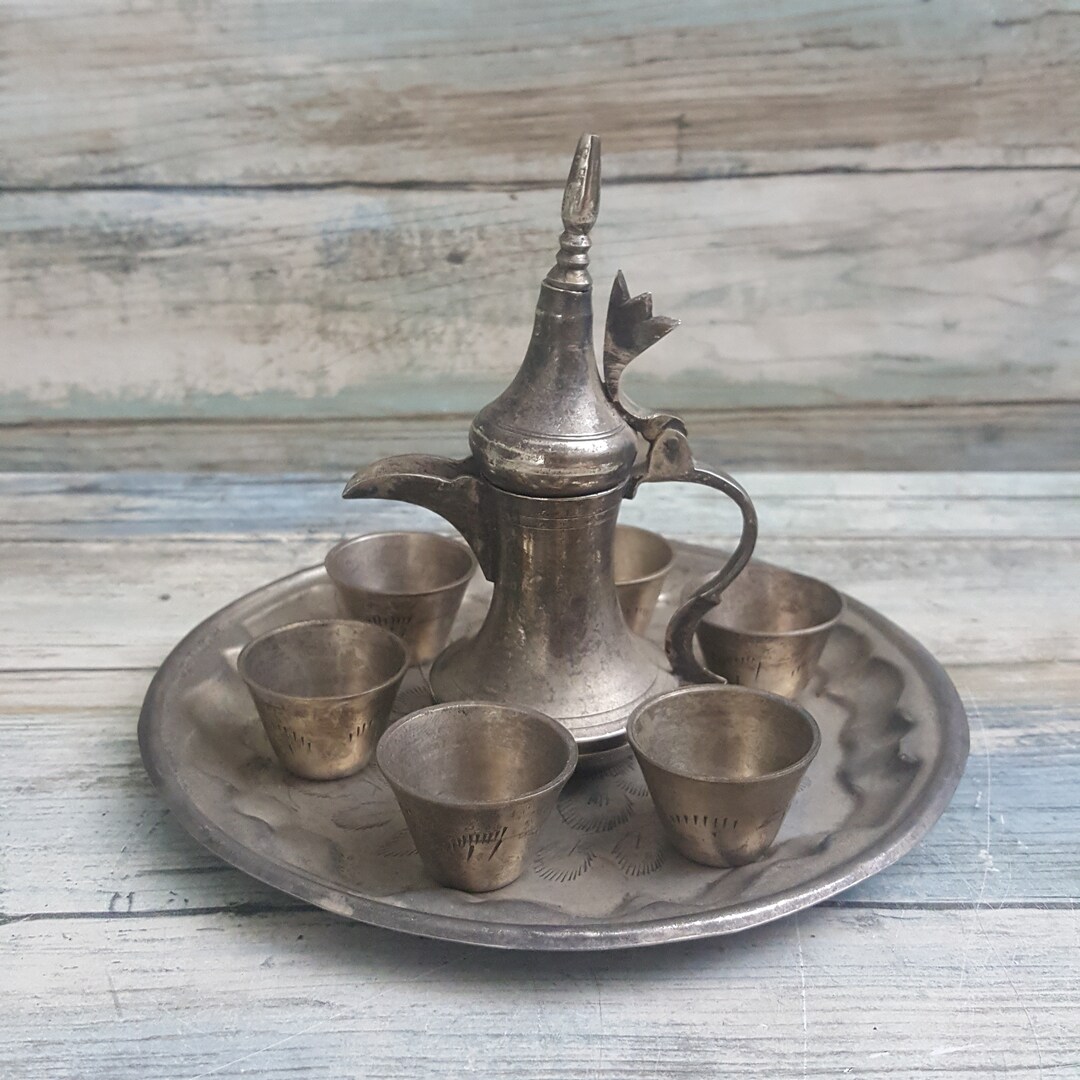 Miniature 8 Piece Brass Tea Set, Brass Mini Tea Pot Six Cups and Tray ...