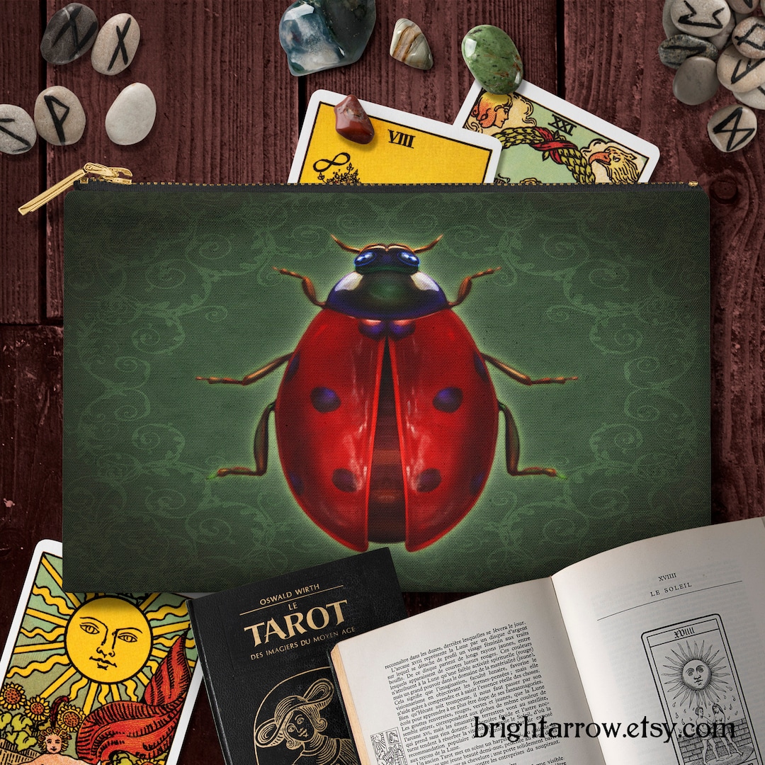 Tarot Deck Bag Pouch | Oracle Deck Bag | Damask Lady Bug Zipper Pouch ...