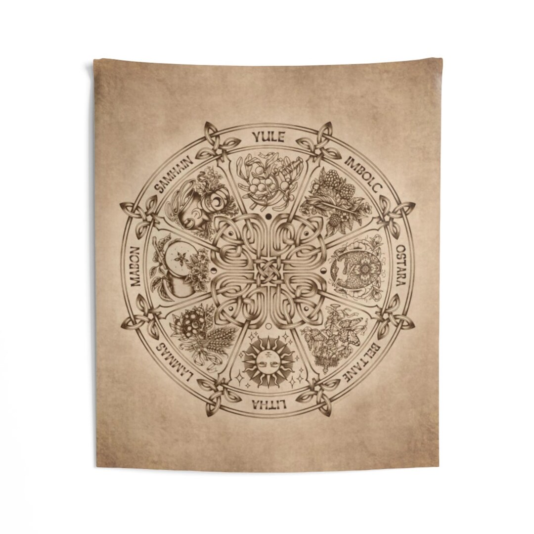 Wall Tapestry | Wall Decor | Wall Art | Wheel of the Year Antique Sepia ...