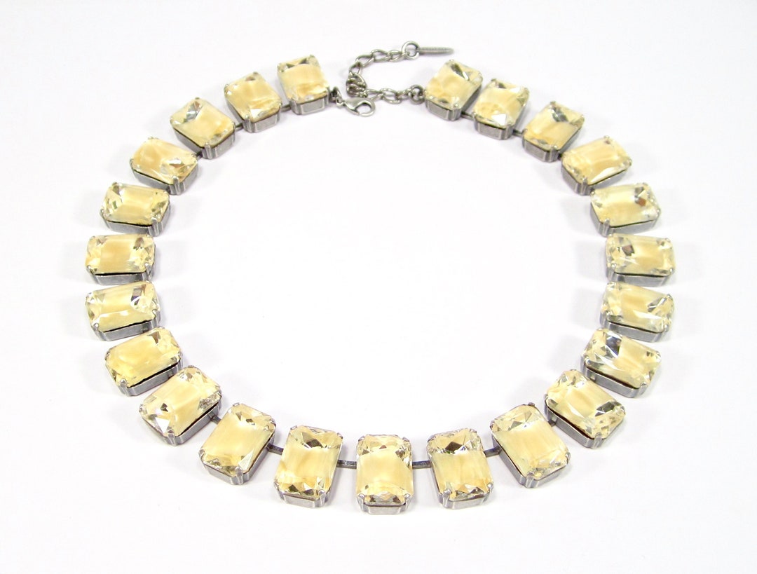 Bohemia Cream Beige Chain Necklace Handmade Glass 1970 Antique Silver ...