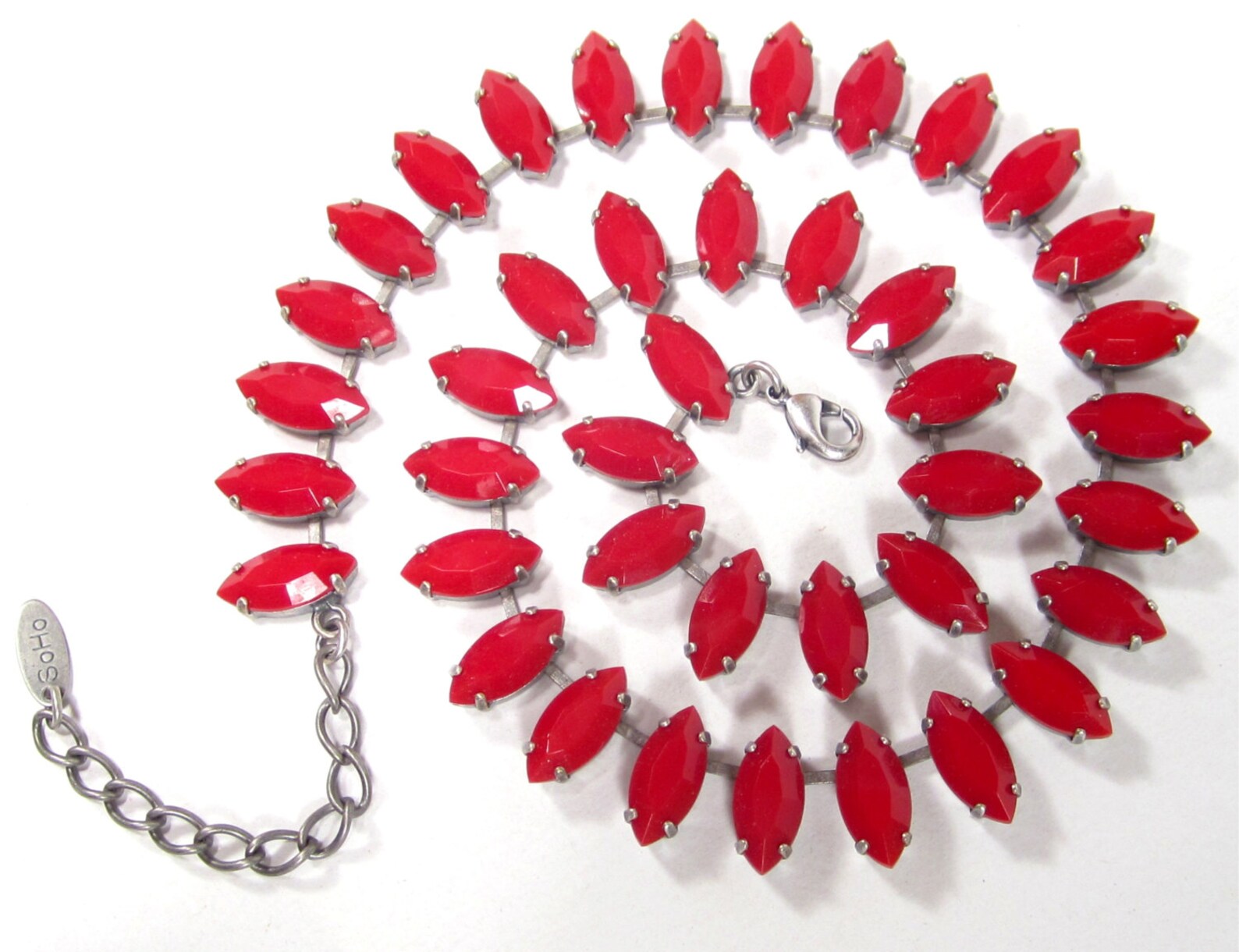 Soho® Cherry Red Necklace Choker With Vintage Bohemia Navette, Handmade ...