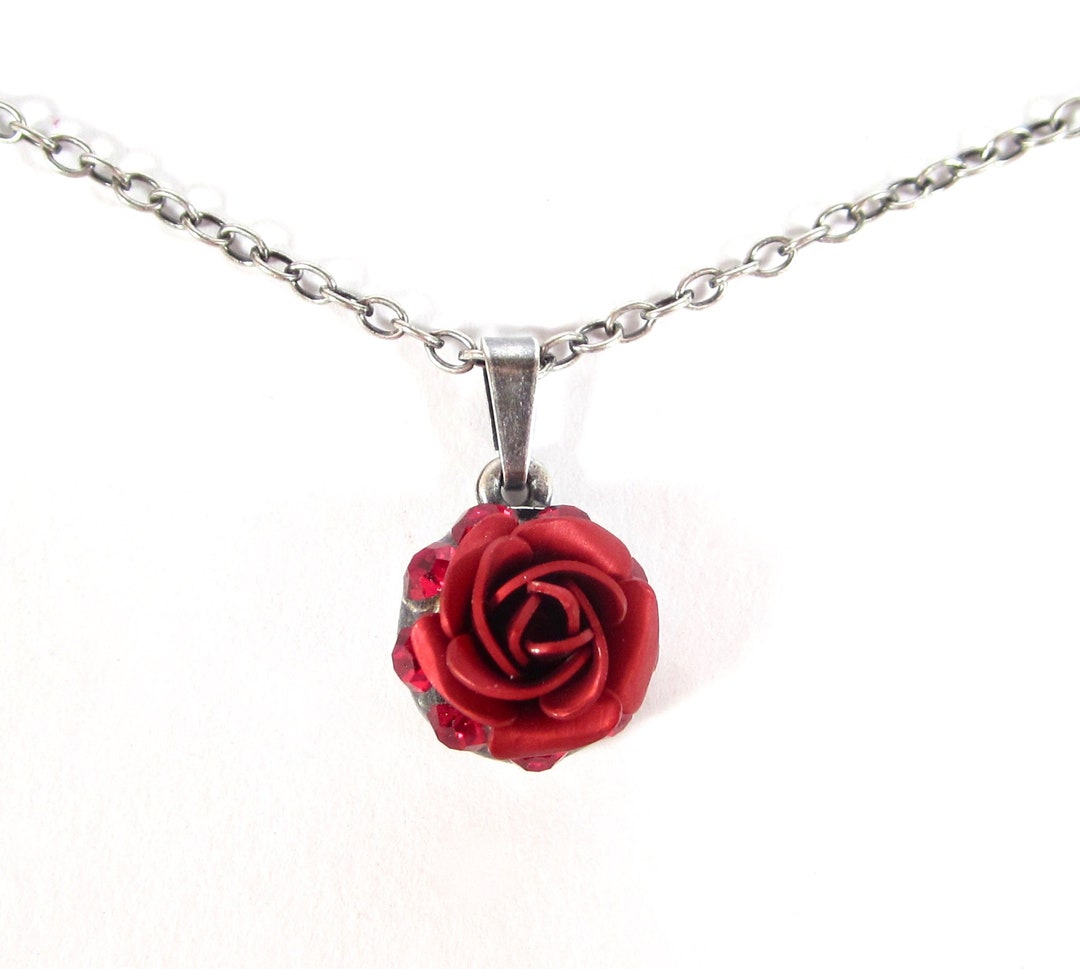 Sweet Subtle Rose Chain Antique Silver Red Rose Matt Anodized ...