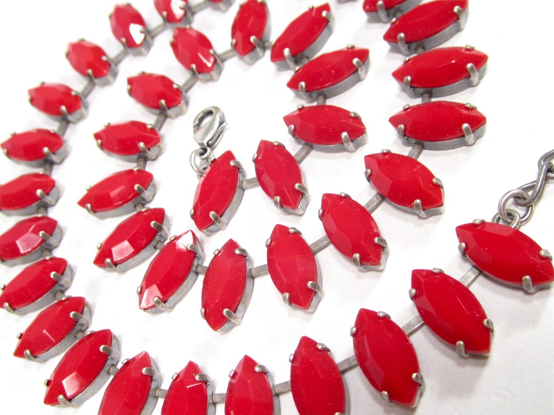 Soho® Cherry Red Necklace Choker With Vintage Bohemia Navette, Handmade ...
