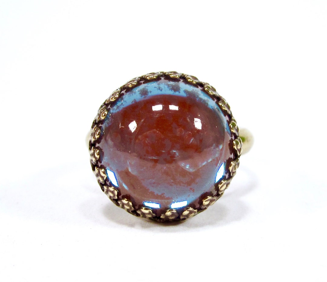 Sappharine Glass Ring Antique Gold Bronze Crown Cauldron Around 15mm ...