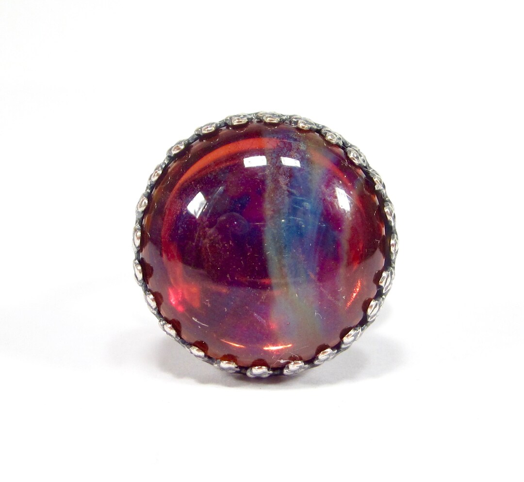 Special Ring Mexican Opal Blue Red Antique Silver Crown Cauldron Around ...