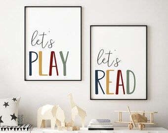 Let's Play Let's Read Prints, Alphabet Print, Boy Toddler Playroom Wall ...