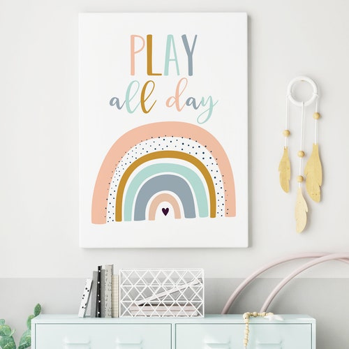 Play All Day Print Playroom Sign Nursery Wall Art Let's - Etsy