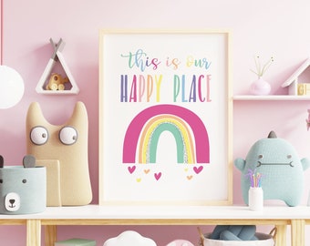 This is Our Happy Place Rainbow Printable Girls Room Decor | Etsy