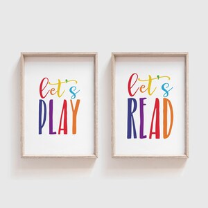 Set of 3 Prints Download, Let's Play Print, Let's Read Print, Playroom ...