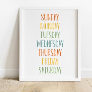 DIGITAL FILE, Days of the Week Printable, Days of the Week Chart ...
