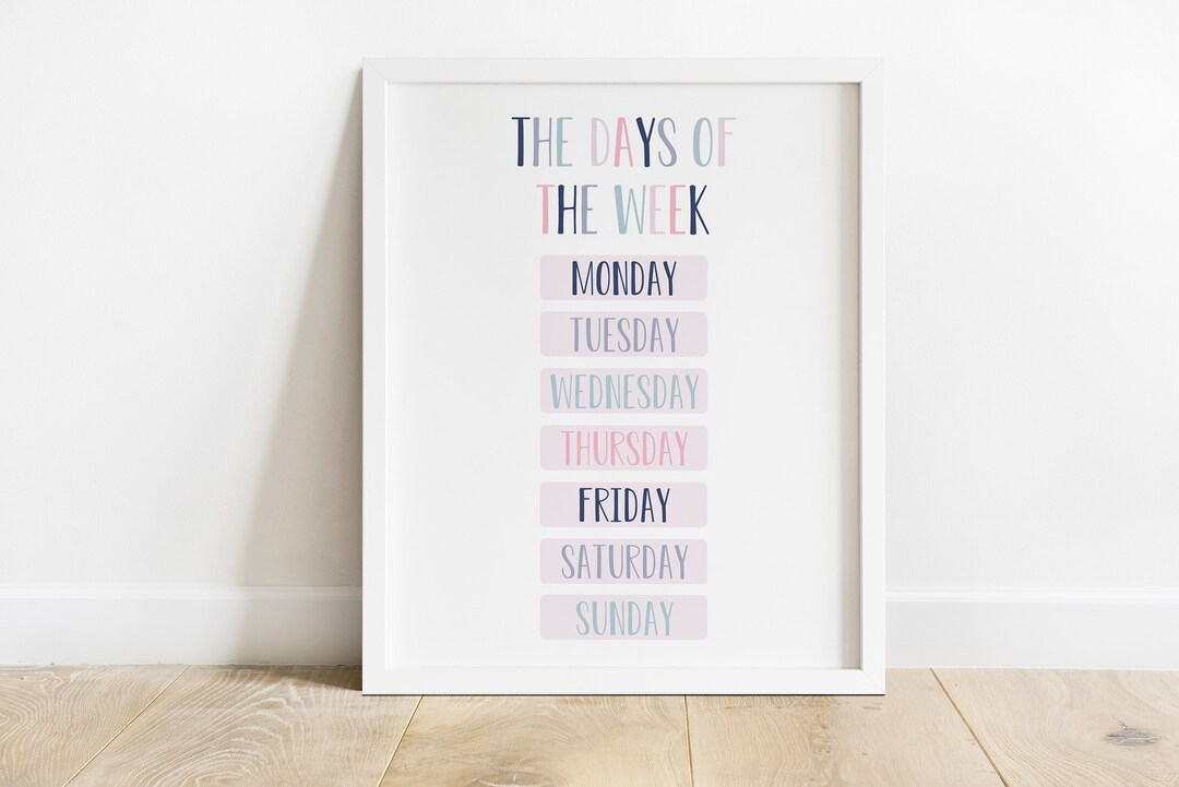 DIGITAL FILE, Days of the Week Printable, Educational Poster Printable ...