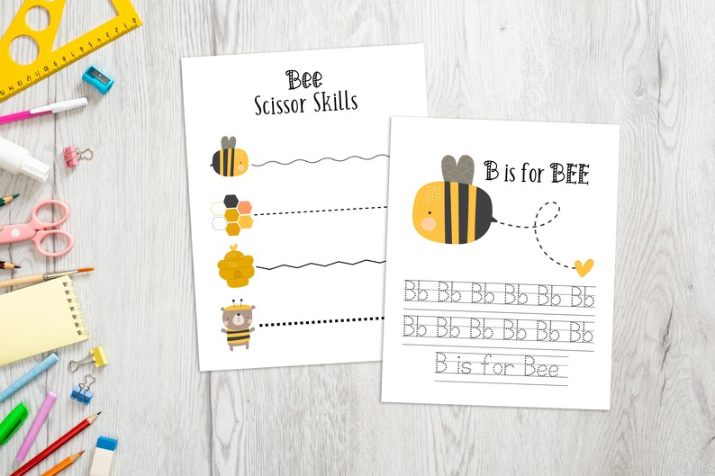 DIGITAL FILES Honey Bee Worksheets B is for Bee Scissor - Etsy