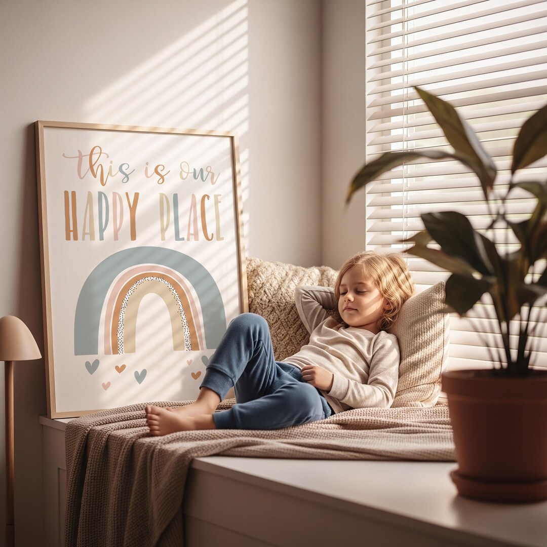 This is Our Happy Place Printable | Neutral Rainbow Kids Room Decor ...